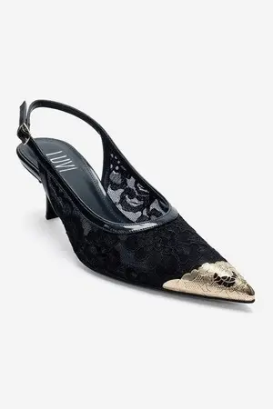 PROLOGUE SHOES Clem Lace Slingback Pump - Navy