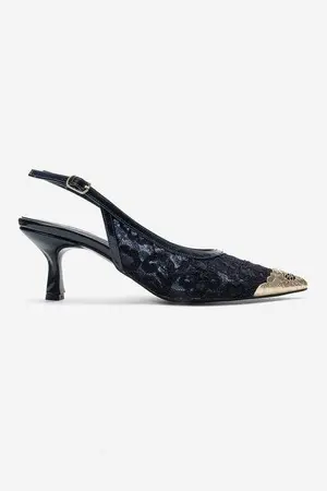 PROLOGUE SHOES Clem Lace Slingback Pump - Navy