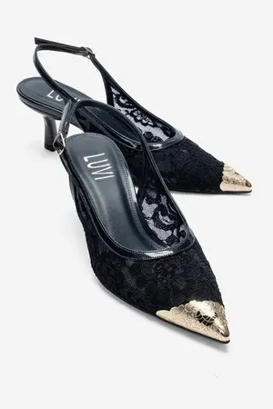 PROLOGUE SHOES Clem Lace Slingback Pump - Navy
