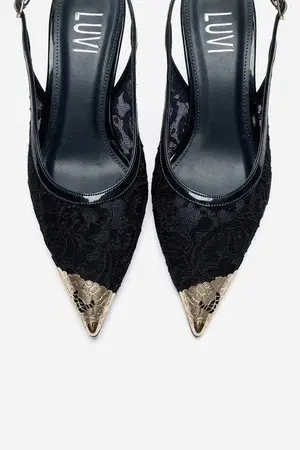 PROLOGUE SHOES Clem Lace Slingback Pump - Navy