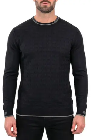 MACEOO Check Textured Crewneck Sweater - Grey