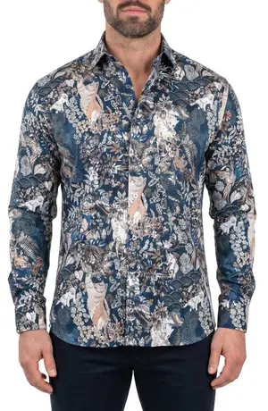 MACEOO Fibonacci Contemporary Fit Silk Button-up Shirt