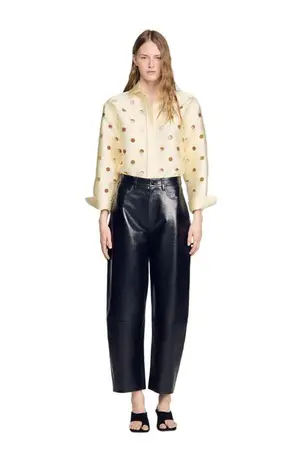 Sandro Leather Barrel-leg Trousers