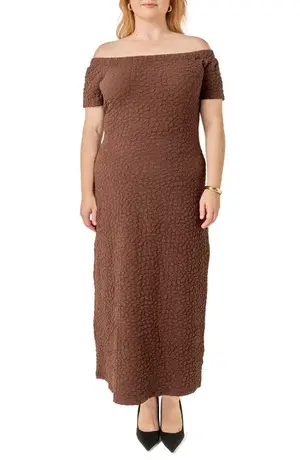ENGLISH FACTORY Texture Off The Shoulder Maxi Dress