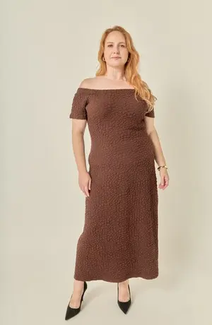 English Factory Textured Off-the-shoulder Maxi Dress