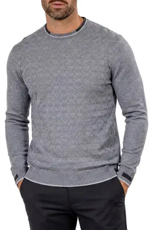 MACEOO Textured Checkerboard Crewneck Sweater