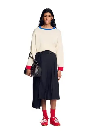 Sandro Long Asymmetrical Pleated Skirt