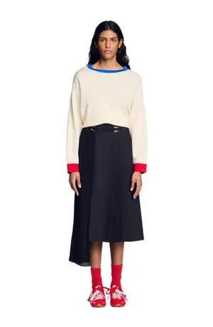 Sandro Long Asymmetrical Pleated Skirt