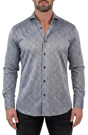 MACEOO Pintuck Textured Cotton Button Up Shirt - Grey