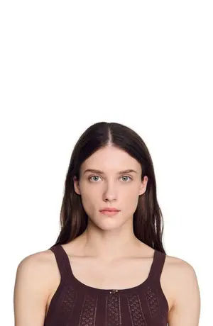 Sandro Pointelle Knit Vest Top With Bow Detail