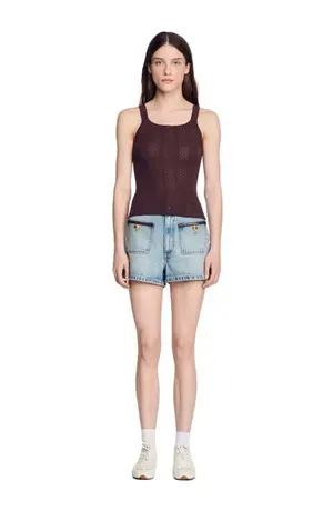 Sandro Pointelle Knit Vest Top With Bow Detail
