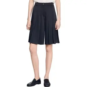 Sandro Long High-waisted Pleated Shorts