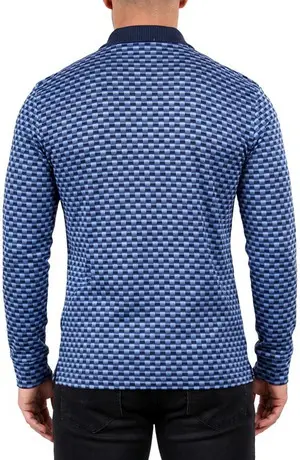 MACEOO Geometric Long Sleeved Cotton Polo