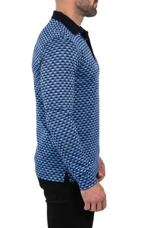 MACEOO Geometric Long Sleeved Cotton Polo