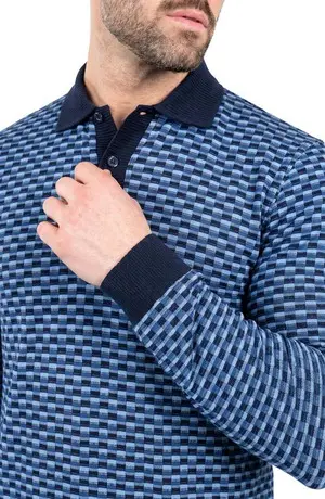 MACEOO Geometric Long Sleeved Cotton Polo