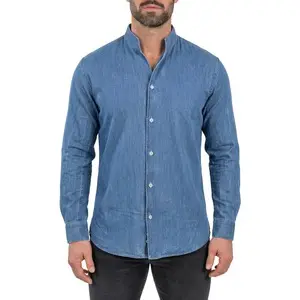 MACEOO Ceremony Prince Stand Collar Dress Shirt - Blue