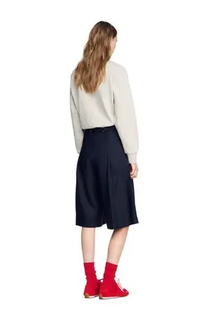 Sandro Long Pleated Wool Shorts With Removable Belt