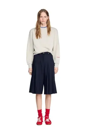 Sandro Long Pleated Wool Shorts With Removable Belt