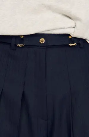 Sandro Long Pleated Wool Shorts With Removable Belt