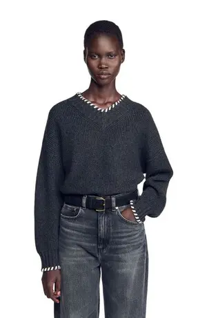 Sandro Braided V-neck Sweater