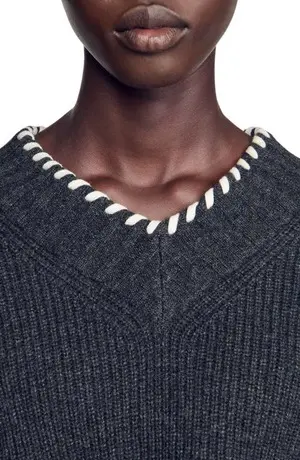 Sandro Braided V-neck Sweater