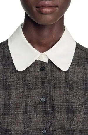 Sandro Check Shirt With Contrast Collar