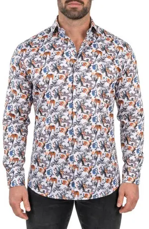 MACEOO Fibonacci Contemporary Fit Cotton Button-up Shirt - White