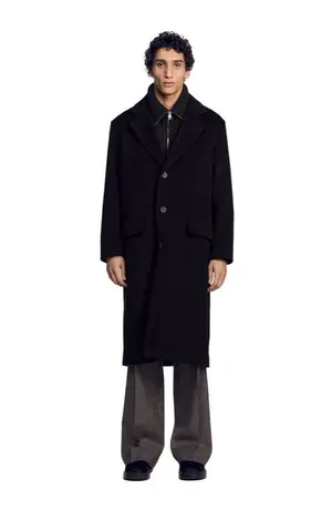 Sandro Long Wool And Cashmere Coat - Black