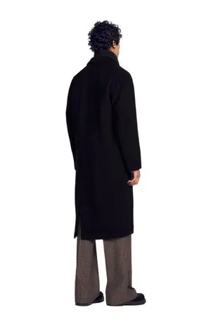 Sandro Long Wool And Cashmere Coat - Black