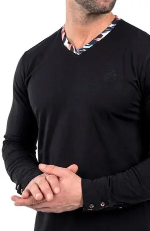 MACEOO Edison Stretch Cotton Long Sleeve V-neck T-shirt