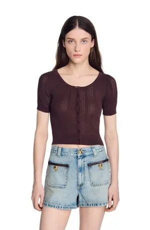 Sandro Pointelle Knit Cardigan
