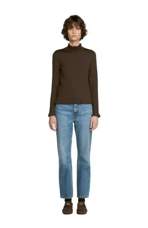 Sandro Smocked T-shirt With Ruffle Collar
