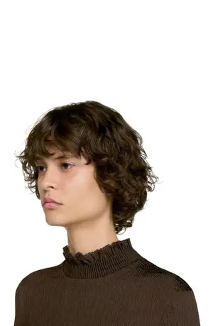 Sandro Smocked T-shirt With Ruffle Collar