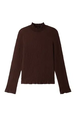 Sandro Smocked T-shirt With Ruffle Collar