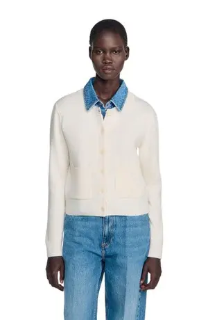 Sandro 2-in-1 Effect Cardigan With Denim Collar