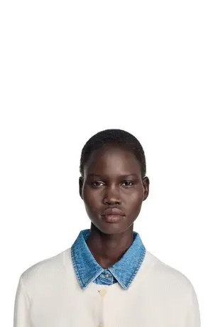 Sandro 2-in-1 Effect Cardigan With Denim Collar
