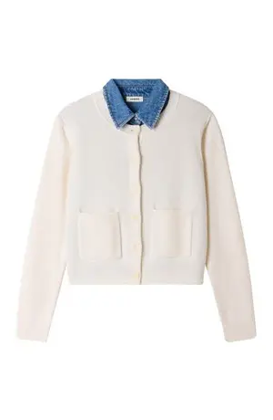Sandro 2-in-1 Effect Cardigan With Denim Collar