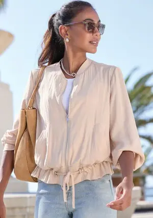 LASCANA Zip-up Drawstring Bomber Jacket