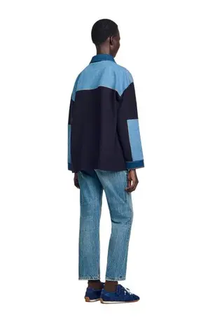 Sandro Oversized Denim Mix Cardigan With Contrasting Inserts