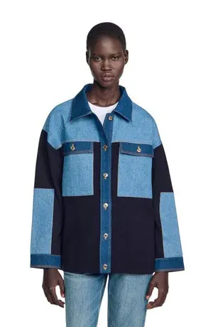 Sandro Oversized Denim Mix Cardigan With Contrasting Inserts