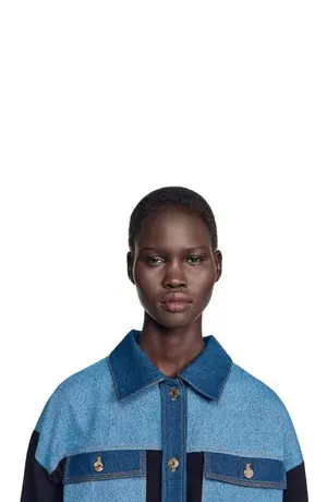 Sandro Oversized Denim Mix Cardigan With Contrasting Inserts