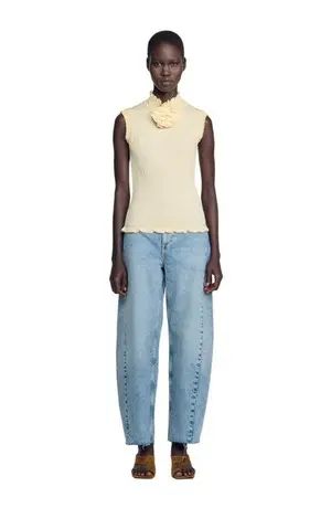 Sandro Smocked T-shirt With Flower Detail