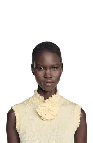 Sandro Smocked T-shirt With Flower Detail