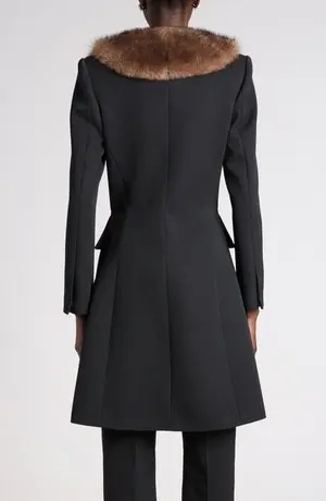Valentino Garavani Grisaille Wool Coat With Genuine Fur Trim