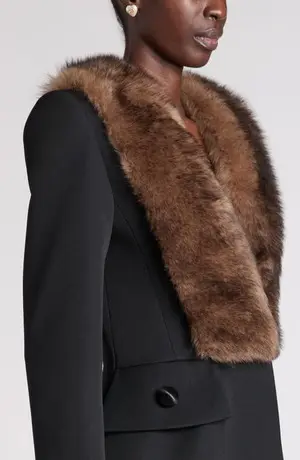Valentino Garavani Grisaille Wool Coat With Genuine Fur Trim