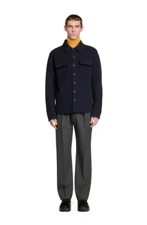 Sandro Boiled Wool Overshirt - Navy Blue