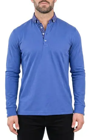 MACEOO Newton Long Sleeve Polo - Blue