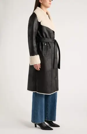 Bernardo Belted Faux Shearling Coat