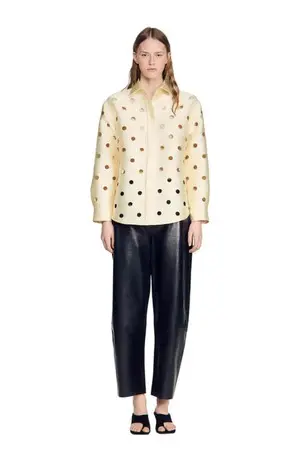 Sandro Openwork Rhinestone Shirt