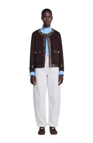 Sandro Short Coat With Leather Details